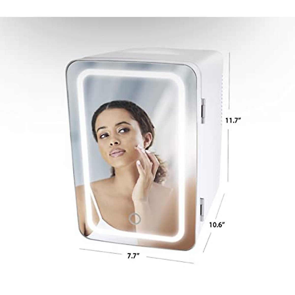 Personal Chiller LED Lighted Mini Fridge with Mirror Door Refrigerator, White