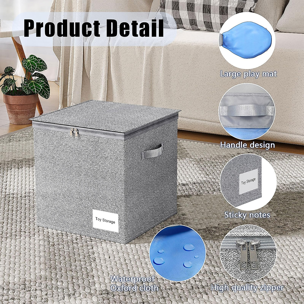 Zxyculture Toy Storage Organizer and Play Mat - Stackable and Foldable Cube Toy Organizers and Storage Bins for Boys and Girls 13"x13"x13" (Warm Grayish Beige)