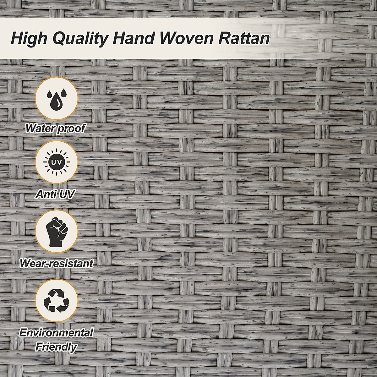 VnndeNest 2 Person Wicker Hanging Swing Bench with Removable Cushions, Outdoor Patio Swing Chair for Adults with Chains, Modern Outdoor Porch Swing for Backyard, Garden, Gray Wicker and Cushion