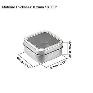uxcell Metal Tin Box, 2pcs 2.17" x 2.17" x 0.98" Rectangular Empty Tinplate Containers with Clear Window Lids, Silver Tone, for Home Organizer, Candles, Gifts, Car Keys, Crafts Storage