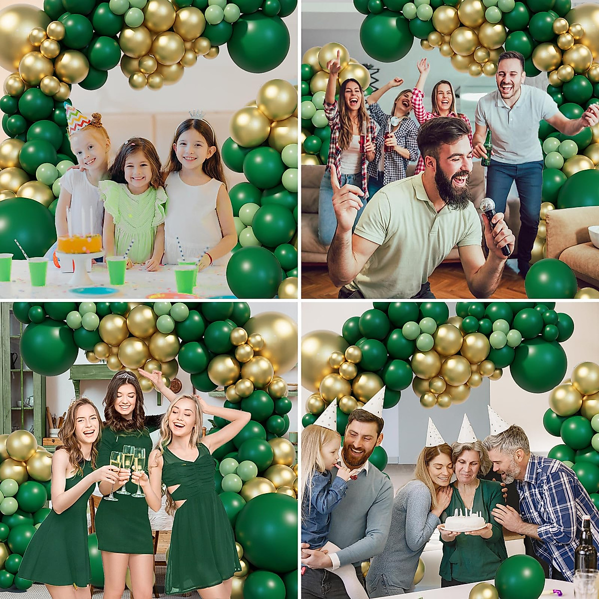 151pcs Green and Gold Balloon Arch Kit, Emerald Forest Hunter Dark Green Metallic Gold Sage Green Balloons for Birthday, Baby Shower, Gender Reveal, Anniversary, Wedding, Jungle Ball Party Decorations