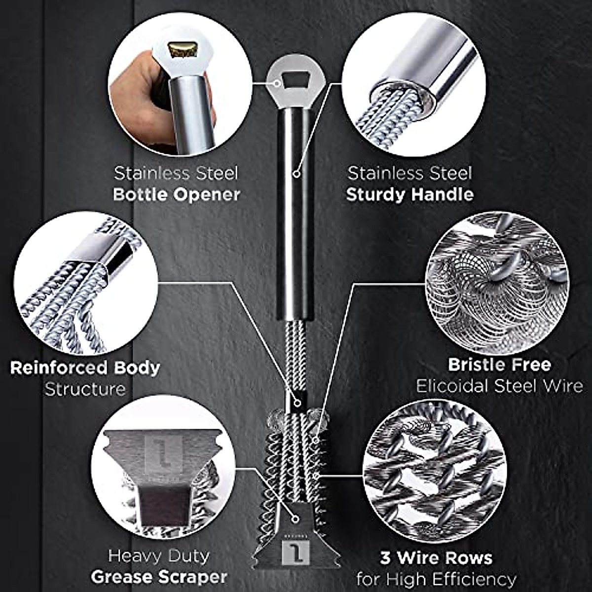 Bristle Free Grill Brush, BBQ Brush, Grill Scraper, Safe Grill Brush, Best Grill Brush, Stainless Grill Brush by LOOCIAN