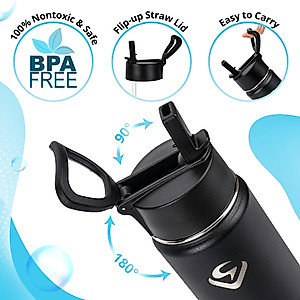 ArtSo Water Bottle with Straw, Wide Rotating Handle Straw Lid Thermo Mug Flask, Wide Mouth Vacuum Insulated Stainless Steel Leak Proof Water Bottle, Double Walled Metal Canteen, Durable 24 oz