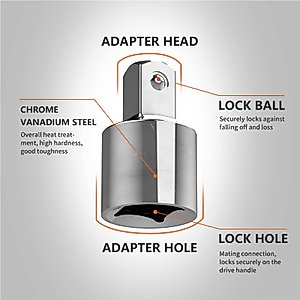 Impact Socket Adapter and Reducer Set 4-Piece for Impact Driver Ratchet Docket Extentsion Conversion Tool 1/4 to 3/8 x 3/8 to 1/4 x 3/8 to 1/2 x 1/2 to 3/8,Square Ratchet Socket Adapter,Cr-V(Silver)