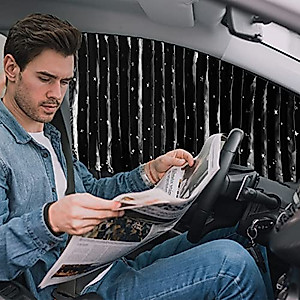 ZATOOTO Car Front Curtains - Black 2 Pcs Window Satin Cloth Shades Block The Sun - Privacy Magnetic Covers for Family Travel Camping