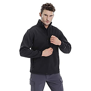 TRAILSIDE SUPPLY CO. Men's Softshell Jacket Fleece Lined Windbreaker,Lightweight Water Resistant Winter Coat, Black, S