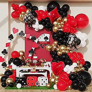 BALONAR 130Pcs DIY Red Black Gold Garland Balloon 18/10/5inch Metallic Latex Balloons for Birthday Party Celebration Graduation Bachelorette Casino Theme Party Balloons (Red Black White)