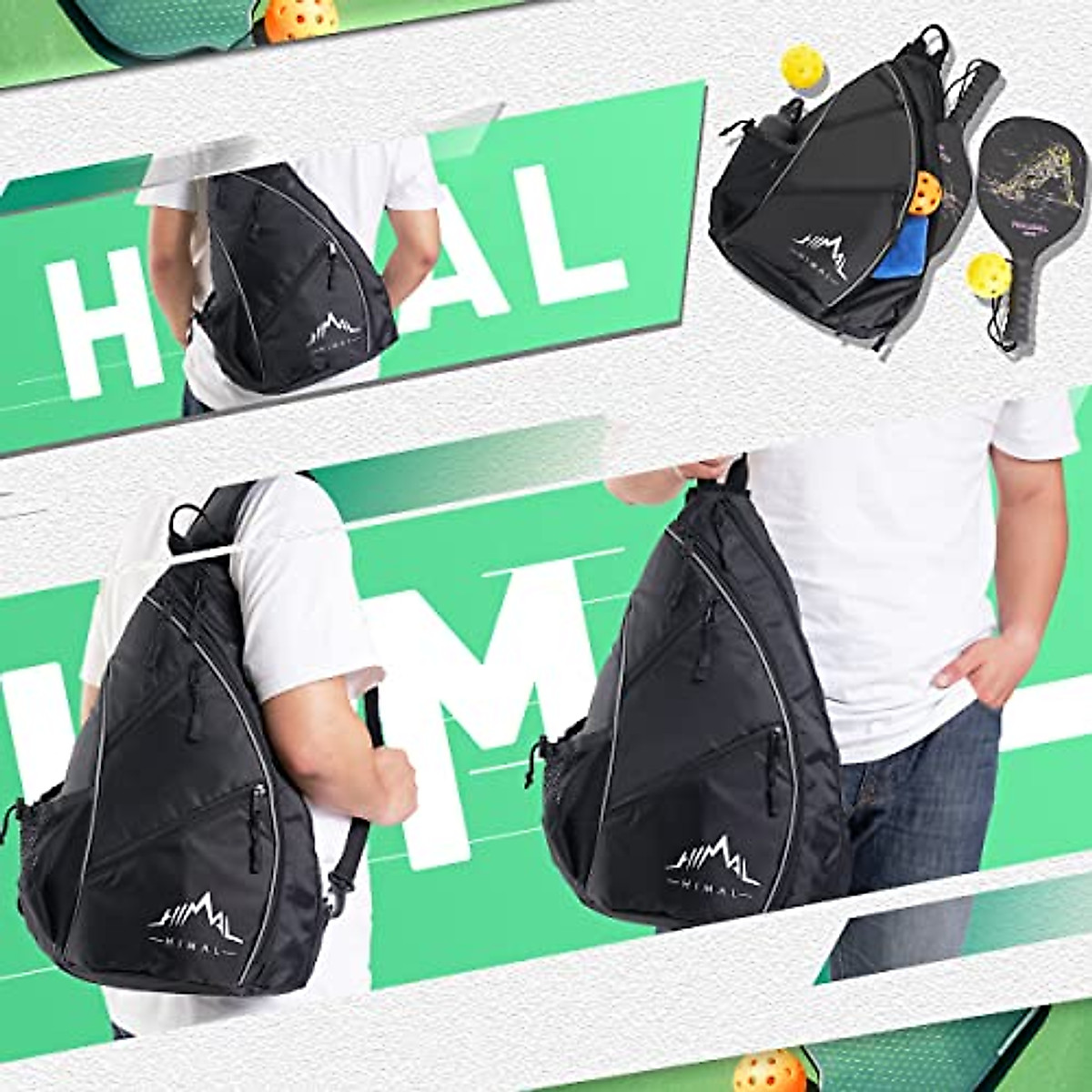 Himal Pickleball Bag- Adjustable Pickleball,Tennis,Racketball Sling Bag - Pickleball Backpack with Water Bottle Holder for Men and Women