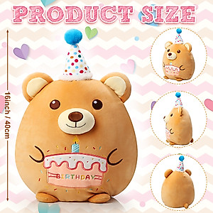 Leyndo 16 Inch Birthday Stuffed Animals Cute Bear Plush Throw Pillow Birthday Plush Gift Soft Bear Pillow Plushie for Kids Adults Birthday Party Favor Gift Sofa Bedroom Decorations