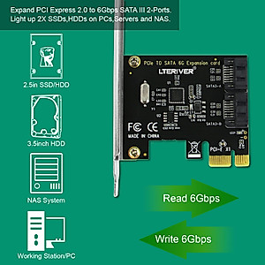 LTERIVER PCIE to 2-Ports Serial ATA/SATA 3.0 Host Controller Card, Plug and Play on Windows OS, MAC OS and Linux Kernel PCs, 2X 6Gbps Max SATA 3.0 None Raid Ports-Support AHCI Boot Up (PCE-G2S2)
