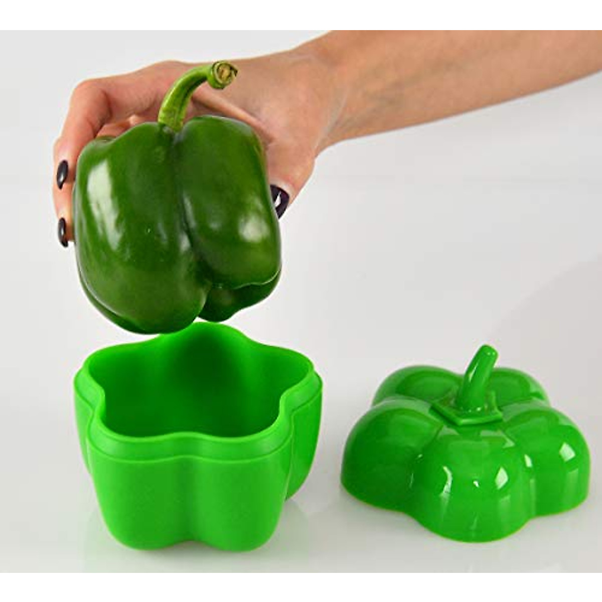 HOME-X Green Bell Pepper Holder, Vegetable Keeper, Food Saver, Useful Kitchen Gadgets