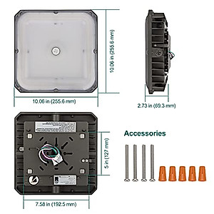 kadision LED Canopy Light 100W (400 MH Equiv.), 10"x10" Square Gas Station Light with Selectable Wattage (100/80/60W) and CCT (5000/4000/3500K), 1-10V Dimmable IP65 Waterproof, ETL Listed