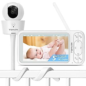 Yonvim Baby Monitor 5" 1080P HD Video Baby Monitor with Camera and Audio 5000mAh Battery Night Vision No WiFi 2-Way Talk 1000ft Long Range Remote Pan Tilt 4X Zoom with 2 Mounts