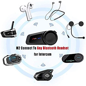 QSPORTPEAK Motorcycle Helmet Bluetooth Intercom Headset Communication Systems Kit, M2 Full Duplex 6 Riders Group Helmet Intercom/FM Radio/Voice Prompt/MP3/GPS Connective/Range 1000m/IP67 Waterproof