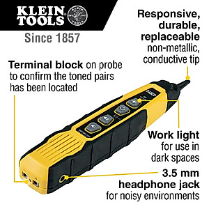 Klein Tools VDV500-123 Wire Tracer Tracing Probe with LED Work Light for Ethernet, Internet, Telephone, Speaker, Coax, Video, and Data Cables RJ45, RJ11, RJ12
