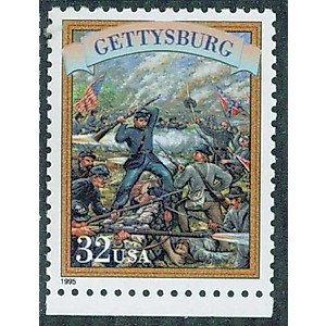 Civil War Battle of Gettysburg Painting on Mint, Never-hinged US Postage Stamp