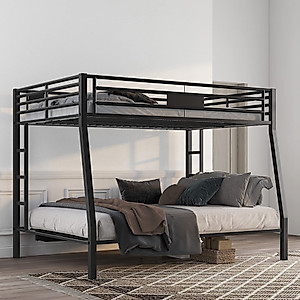 Bellemave Full XL Over Queen Metal Bunk Bed with 2 Ladders, for Kids Teens Adults - Sandy Black