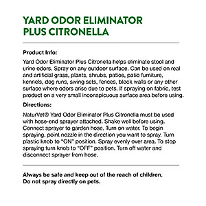 NaturVet – Yard Odor Eliminator Plus Citronella Spray – Eliminate Stool and Urine Odors from Lawn and Yard – Designed for Use on Grass, Patios, Gravel, Concrete & More – 32oz with Hose Nozzle