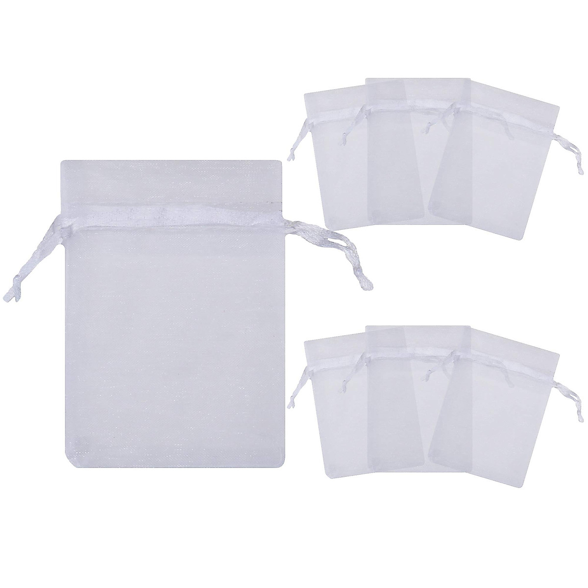 100Pcs White Organza Bags 4x6 inches w/Drawstring | Accurate Sizing, Reinforced Stitching & Crease Free Sheer Organza Pouches | OB46 01