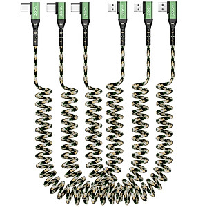 AGOZ [3-Pack, Coiled] USB C CAMO Braiding Cable Fast Charger 90° Type C to USB A Right Angle Cords for Samsung Galaxy S24 S23 S22 S21, A15 A14 A54, Moto G, Google Pixel 9 8, iPhone 15 Pro Max, 16