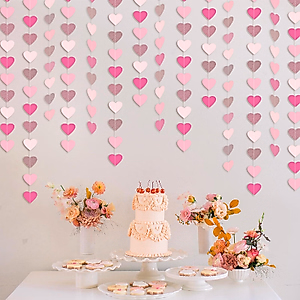 JunyRuny Pink Rose-Gold Party Decorations Love-Heart Garland - 48ft, Wedding Bridal Shower Hanging Decoration Streamers Banner, Baby Girl Birthday, Bachelorette Engagement, Valentine Day Decor