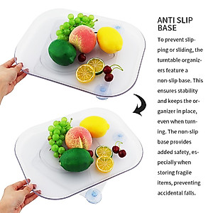 Fridge Lazy Susan Organizer, Fridge Organization, Clear Lazy Susan Turntable Rack with Fridge Hanging Mesh Bag and Suction Cup, Kitchen Cabinet Turntable Organizer