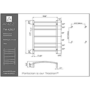 ANZZI Gown 7-Bar Wall Mounted Towel Warmer in Polished Chrome | Energy Efficient 70W Electric Plug in Heated Towel Rack for Bathroom | Stainless Steel Towel Heater Rail Quick Towel Dryer | TW-AZ027CH