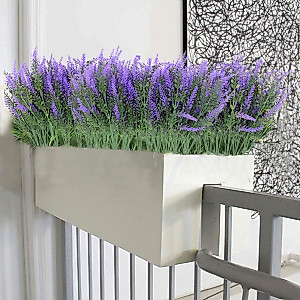 10 Bundles Artificial Lavender Flowers Outdoor Fake UV Resistant Shrubs Faux Plastic Plants for Indoor Outdoors Home Office Garden Porch Window Box Hanging Wedding Decorations