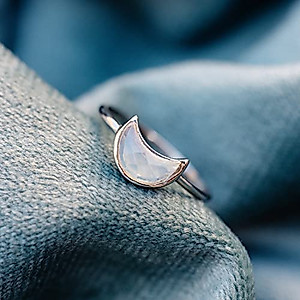 Pura Vida Ring Silver Moon Gemstone Ring - Handmade Ring with Synthetic Moonstone, Brass Base with Rhodium Plating - Silver Rings for Women, Cute Rings for Teen Girls, Boho Jewelry for Women - Size 8