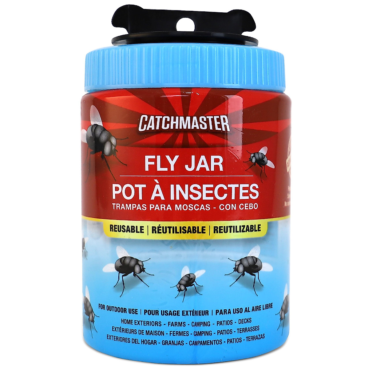 Catchmaster Reusable Fly Traps Outdoor Jar 1-Pack, Bug Catcher and Flying Insect Trap with Food-Based Lure for Pest Control, Pet Safe, Non Toxic Bulk Fly Traps