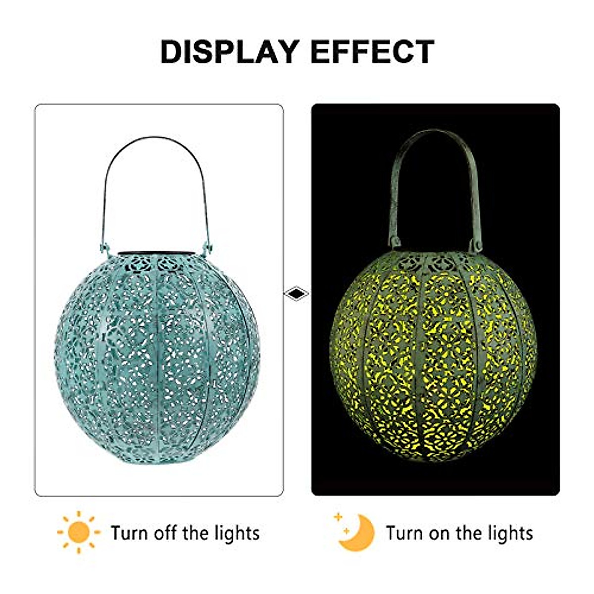 OSALADI Solar Lantern Lights Outdoorï¼Œ LED Solar Powered Hanging Lights Waterproof Hollow- Out Metal Tabletop Lanterns for Indoor and Outdoor Garden Tree Patio Courtyard Home Party Decor (Blue)