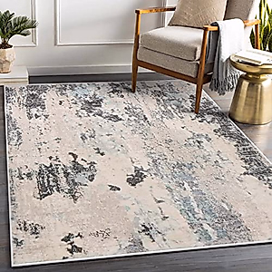 ASIinnsy Mordern Abstract Rug Distressed Faux Wool Non-Slip Area Rug for Living Room Bedroom Carpet Indoor Home Rug Floor Mat (Grey Beige/Green, 5.2' x6.5')