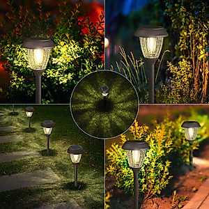 XMCOSY+ Solar Lights Outdoor 10/25 LM LED with 2 Lighting Modes, Solar Garden Lights Glass and Metal, IP65 Waterproof Solar Powered for Yard Pathway Walkway Driveway Patio (6 Pack, Warm White)