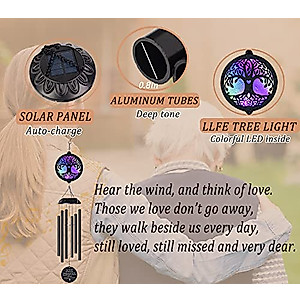 Solar Tree of Life Wind Chimes, Memorial Gift for Mom, Wind Chimes for Outside, Sympathy Wind Chimes for Loss of Loved One, Condolence Gift, Outdoor Garden Decor