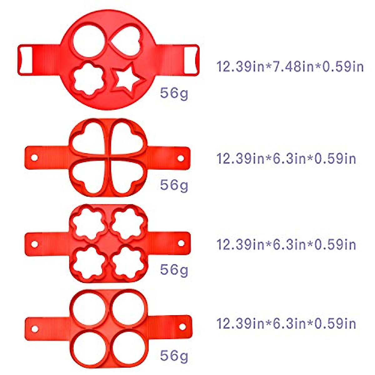 Akamino Pancake Making Mold Fried Egg Mold Reusable Silicone Pancake Maker with 4 Cavity (Heart Round Star) - 4 Pieces