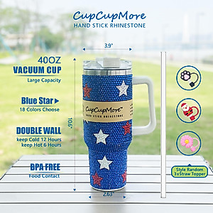 Cupcupmore 40oz Blue Star Bling Rhinestone Stainless Steel Sippy Tumbler Glitter Vacuum Insulated Water Bottle with Straw & Lid &Handle,Thermos for Hot & Cold Drinks,Car Cup Holder,Coffee