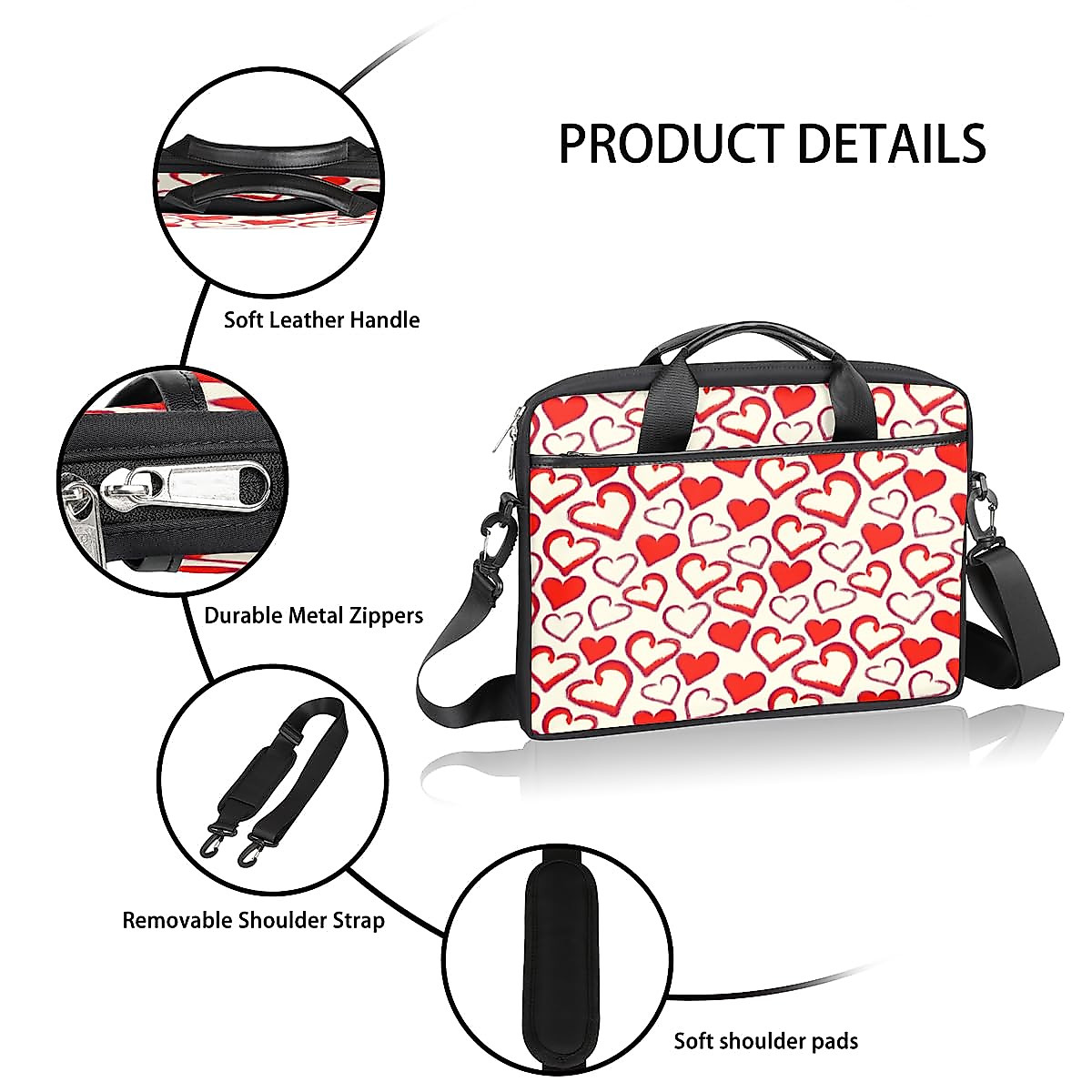 Heart Shape Laptop Computer Bag Waterproof Shoulder Messenger Bag 13-15 inch Durable Laptop Tote Bag with Shoulder Strap Handle Lightweight Crossbody Briefcase
