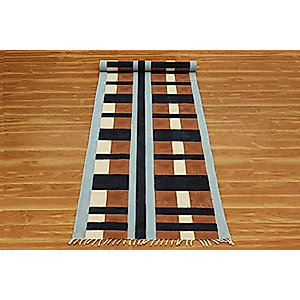 Casavani Indian Handmade Cotton Carpet Geometric Black & Multicolor Area Dhurrie Best Uses For Home/Office 4x8 Feet Rugs for Bedroom,Living Room,Kids Room,Hallway Enterway,Kitchen 8x8 Feet Square