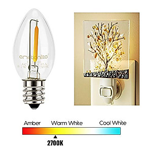 Emotionlite Night Light Bulbs, C7 Candelabra LED Light Bulbs, E12 Chandelier Base, 4W 5W 6W 7W Incandescent Equivalent, Warm White, 2700K, Clear, 4 Pack