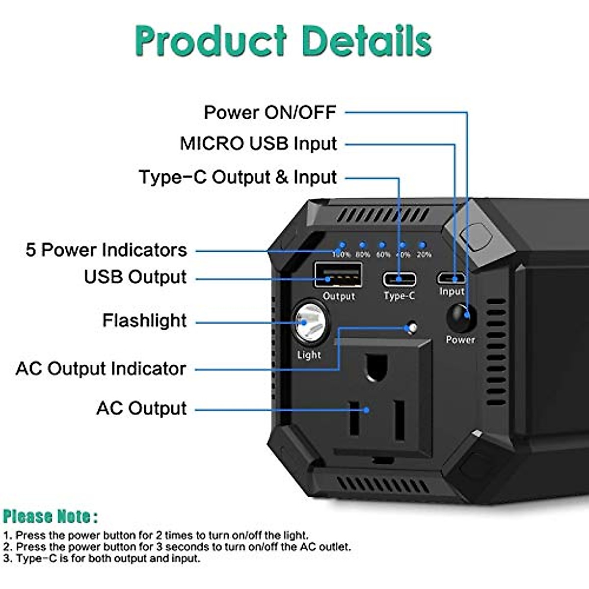 Portable Laptop Charger, 31200 mAh High Capacity USB C Power Bank with 100W AC Outlet, Fast Charging External Battery Pack Compatible with MacBook, iPhone, Samsung, HP, Dell, Lenovo and More (N5)