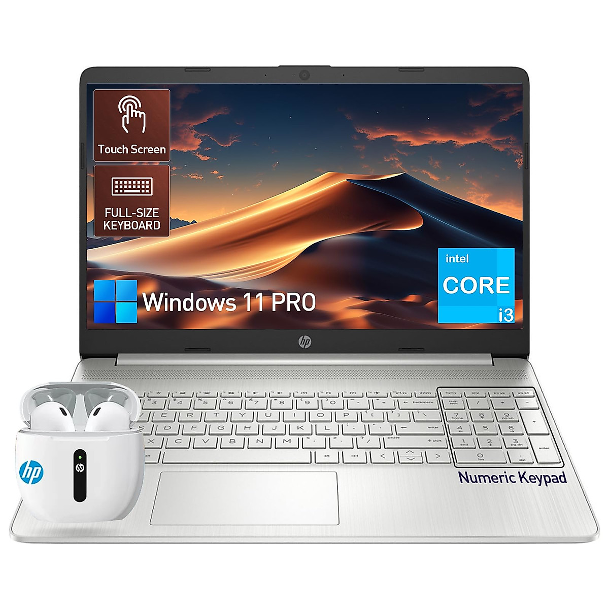 HP Laptop Computer, 15.6 Inch HD Touchscreen Display, 11th Gen Intel Core i3-1115G4(Beat i5-1035G4), 8GB RAM, 256GB SSD, Windows 11 Pro, Webcam, HDMI, WiFi 5, Silver, PCM