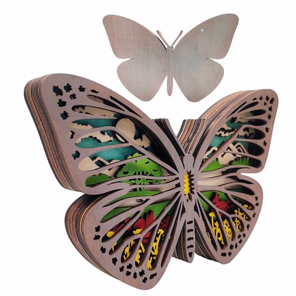 Wooden Animals Light, 3D Multi-layer Wooden Carving Light, Durable Wooden Butterfly Lights, Portable Wood Carved Lamp, Woodcarving Animal Crafts Glowing Butterfly Decor for Desktop Living Room Bedroom