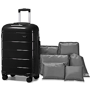 Joyway Luggage set 24 In Checked Suitcase with Spinner Wheels Hardside Luggage 8PCS Set Lightweight PP Durable Luggage with TSA Lock(Ice Blue,24 Inch)