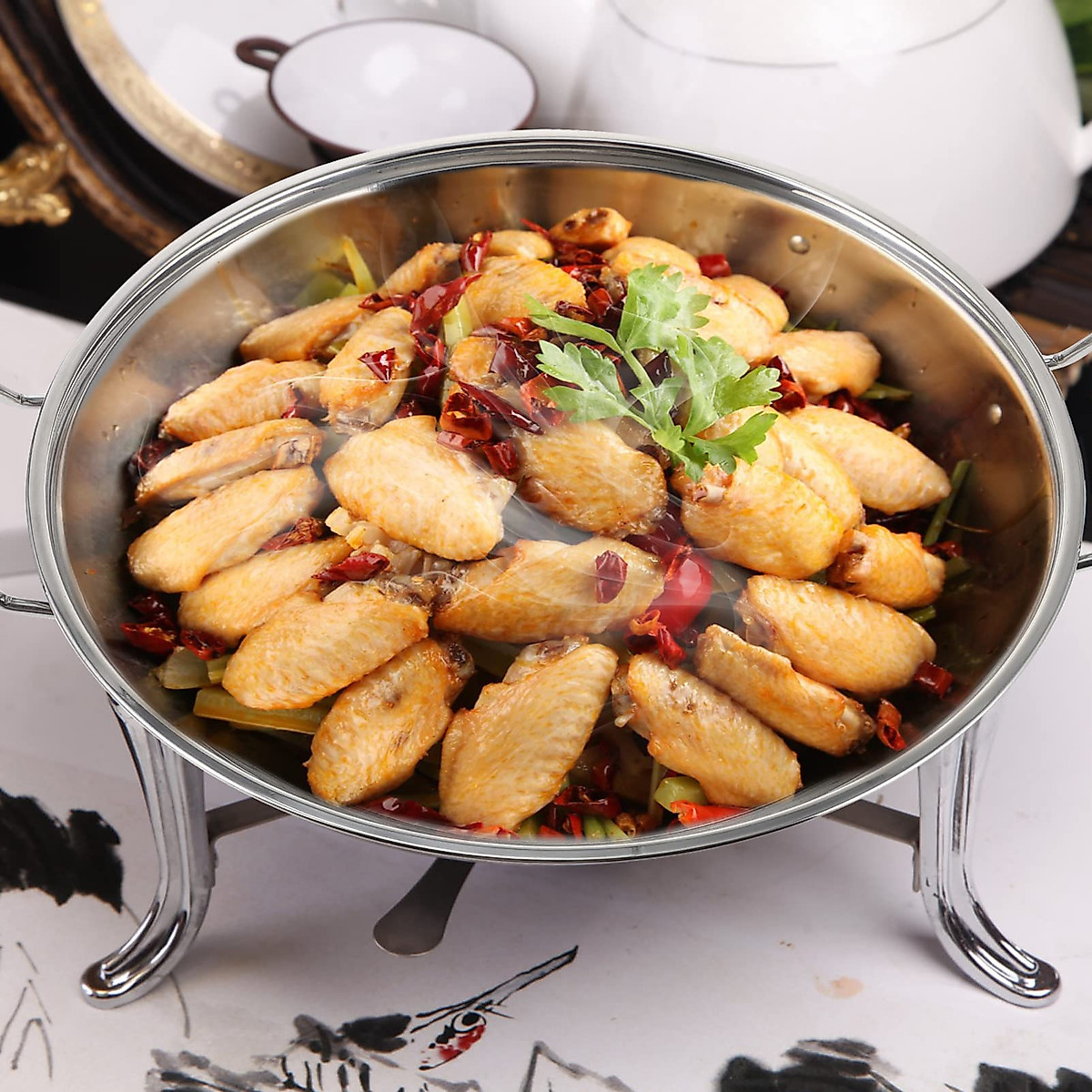 Hemoton 1 Set with Cover hob Kitchen Frying Saucepan Food Omelet pan Stewpot Skillet Metal Saucepan Anti-Spill Soup Pot with lid hot Pot Stainless Steel Dry Pot Alcohol Stove Honeycomb