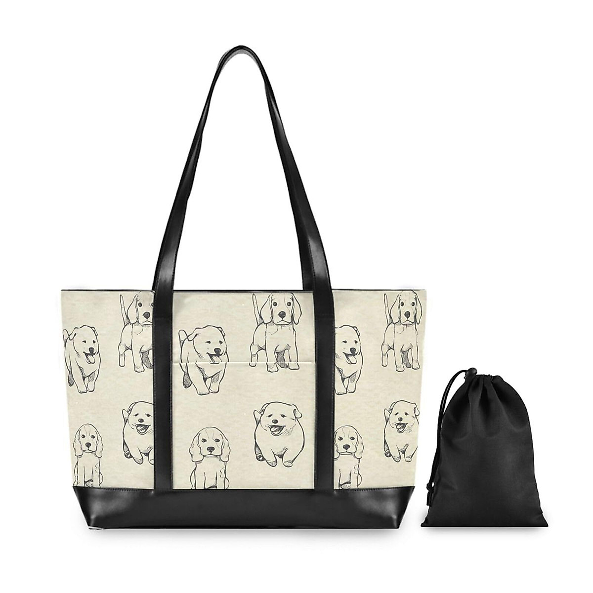 Dogs Laptop Tote Bag for Women Canvas Teacher Tote Bags Travel Work Bag Handbags Purse with Fashion Zipper