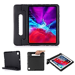 UUcovers Kids Case for Apple iPad Pro 12.9 inch 2022/2021/2020/2018 (6th/5th/4th/3rd Generation) with Pencil Holder/Rotating Kickstand Swivel Handle EVA Foam Shockproof Rugged Flip Stand Cover, Black