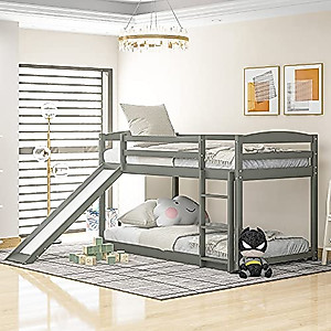 Tidyard Twin Over Twin Bunk Bed with Convertible Slide and Ladder, Gray for Bedroom Dorm Guest Room Home Furniture