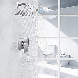 JingGang Shower Faucet Brushed Nickel Rain Shower Head Shower Faucets Sets Complete Bathroom Rainfall Shower System, Single Function Shower Trim Kit with Rough-in Valve