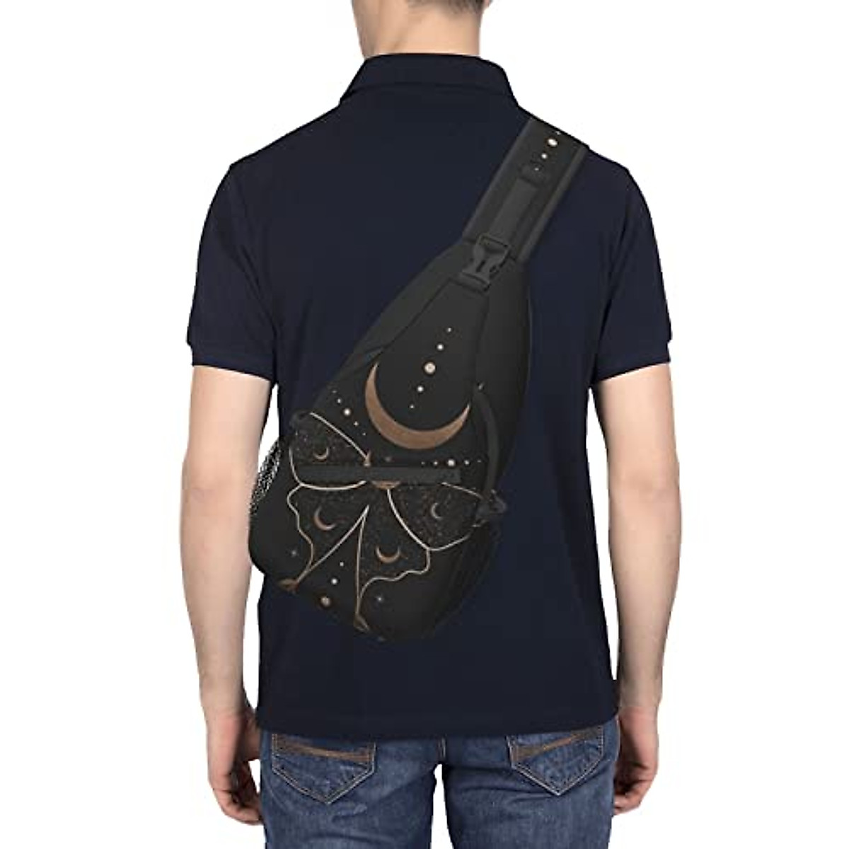 Moth Moon Printed Classic Sling Bag Crossbody Chest Daypack Lightweight Casual Backpack Shoulder Bag for Men Women Adult Travel Hiking Gifts