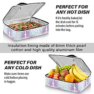 Kcldeci Insulated Thermal Food Carrier Insulated Casserole Carrier for Hot or Cold Food,Clouds Moon Stars Unicorn Rainbow Insulated Tote Bag for Potluck Cookouts Parties Picnic,Lasagna Lugger
